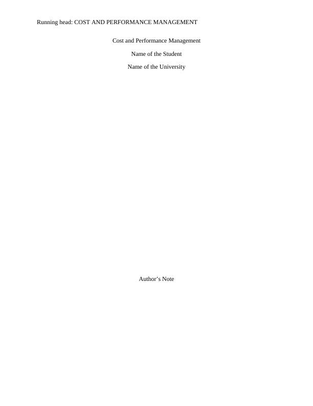 Cost and Performance Management - Desklib