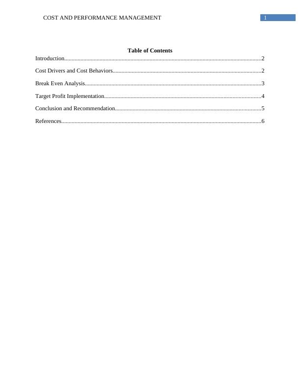 Cost and Performance Management - Desklib