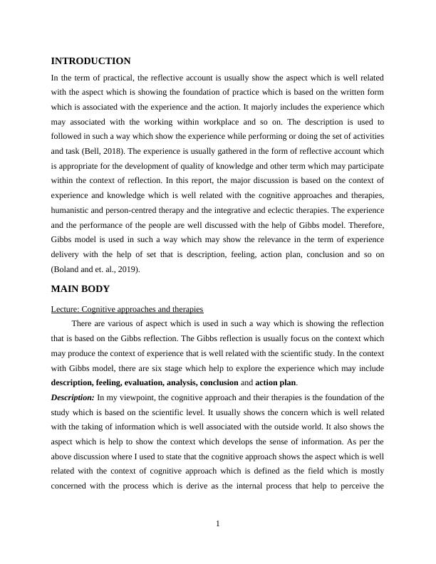 Counselling Skills Reflection on Cognitive, Humanistic, Integrative and ...