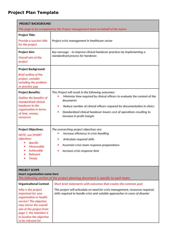 Business Development: Crisis Management Project Plan