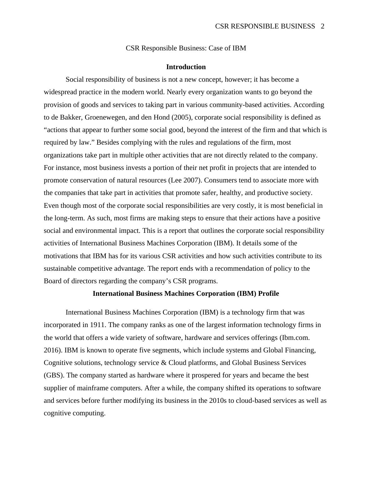 CSR Responsible Business: Case of IBM
