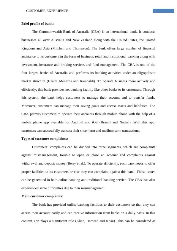 Customer Experience and Banking Practices: CBA Analysis