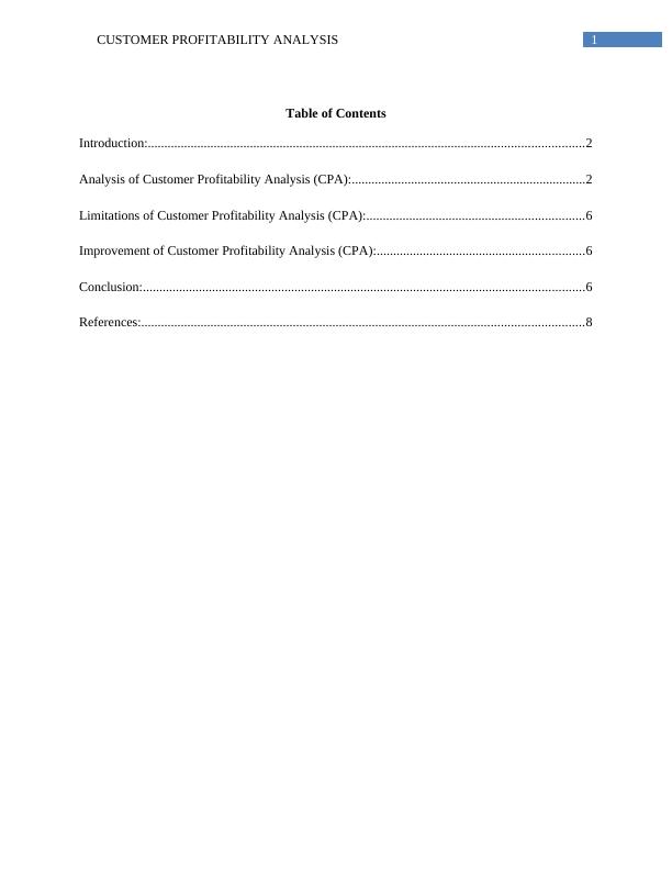 Customer Profitability Analysis Report and Insights
