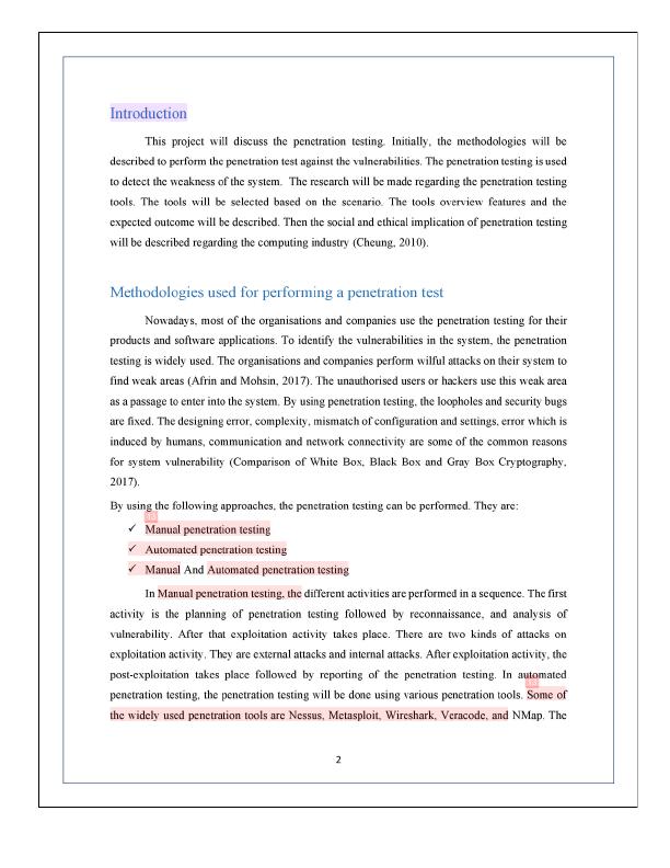 Plagiarism Report for Cyber Security Penetration Testing v4