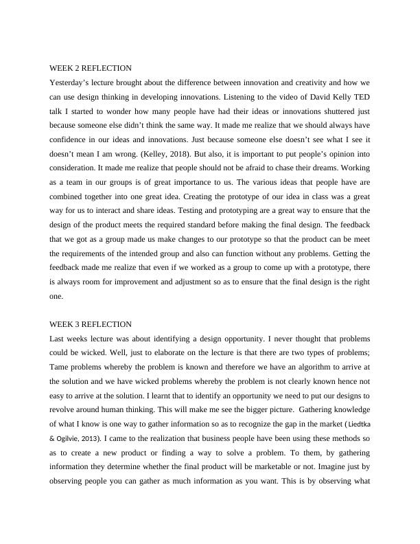 Design Thinking Reflections | Desklib