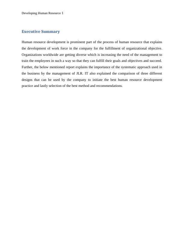 Importance of Human Resource Development for JLR | Desklib