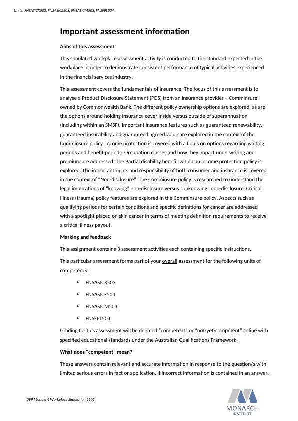Diploma Financial Planning: Comminsure Insurance Analysis