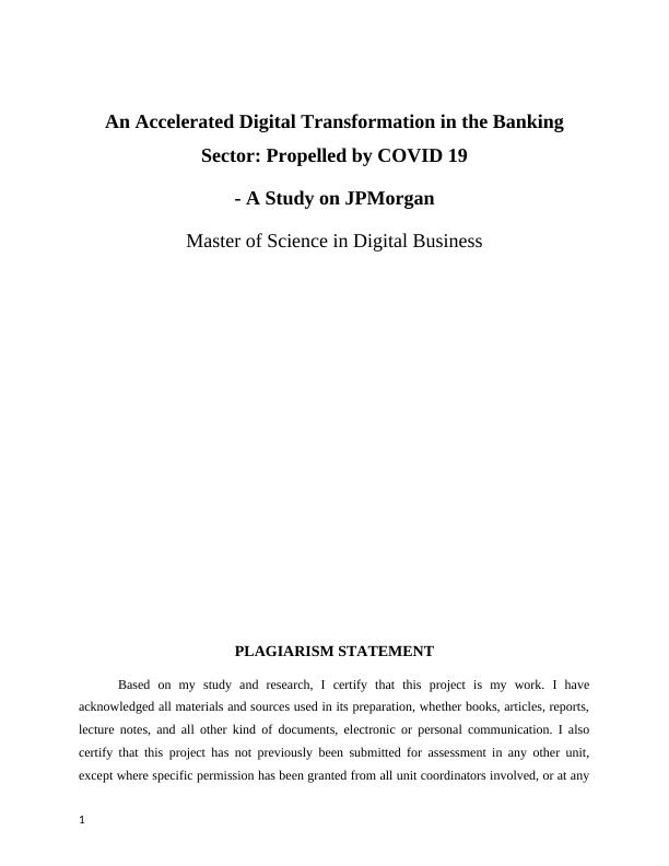 Digital Transformation in Banking Sector: A Study on JPMorgan