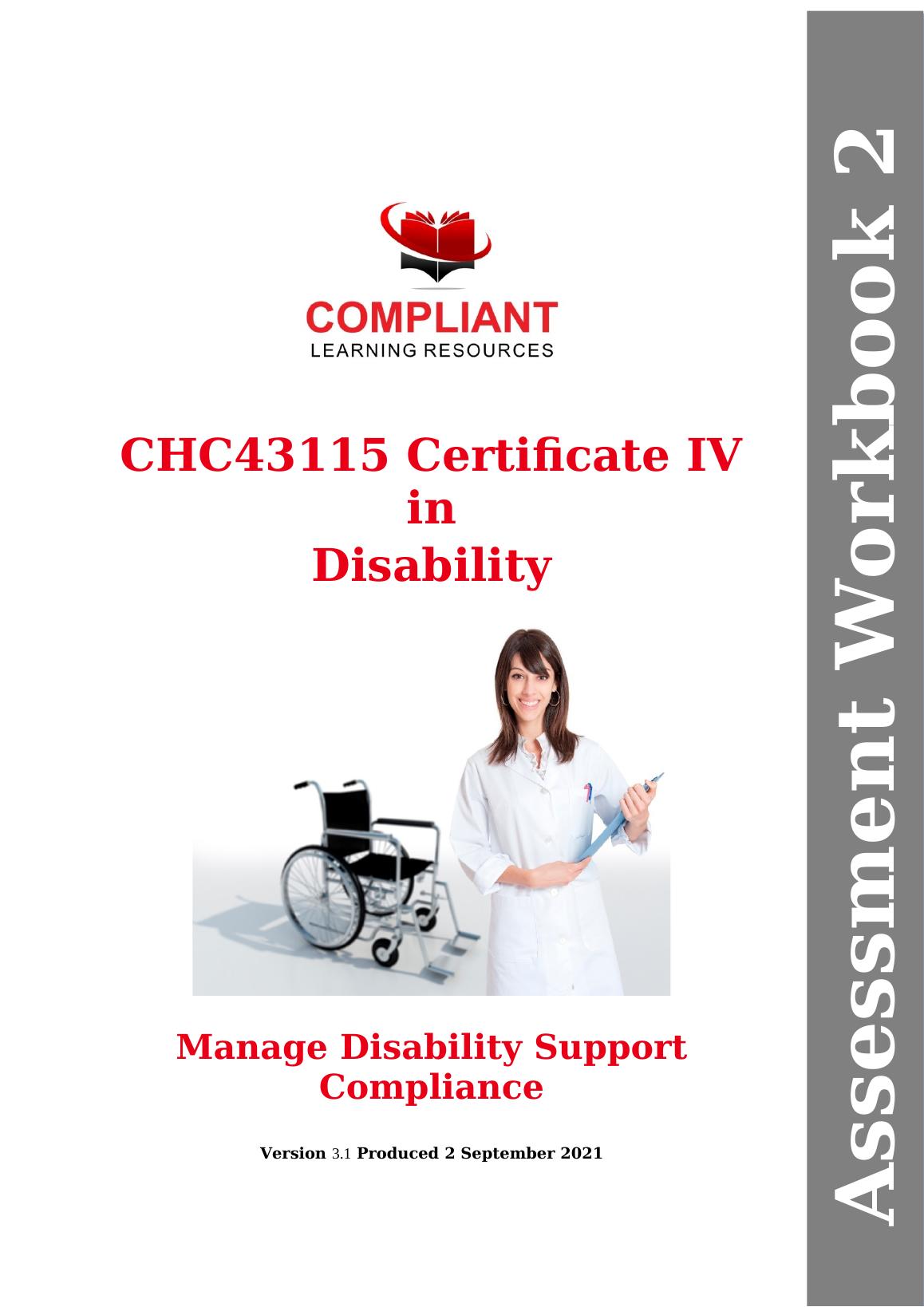 CHC43115 Certificate IV in Disability: Manage Disability Support ...