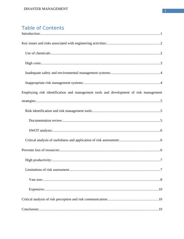MGMT6019: Engineering Risk Management and Disaster Analysis