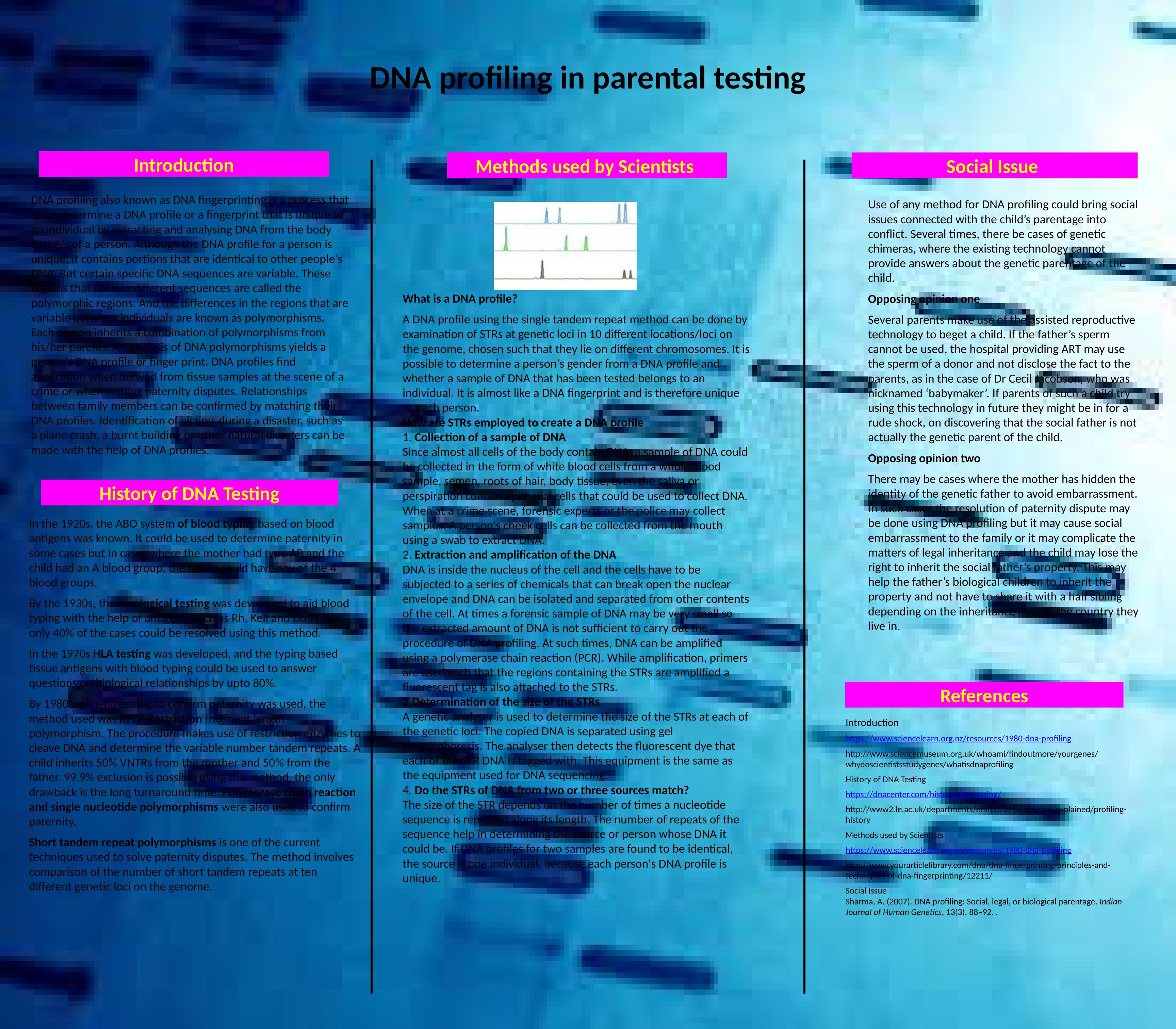 DNA Profiling in Parental Testing: Methods, Social Issues, and History