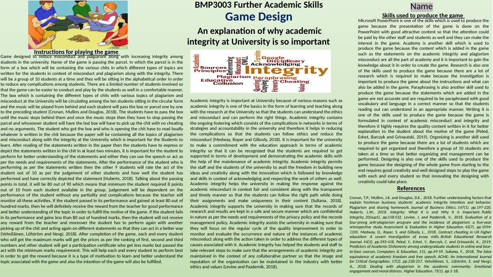 Game Design for Academic Integrity at University