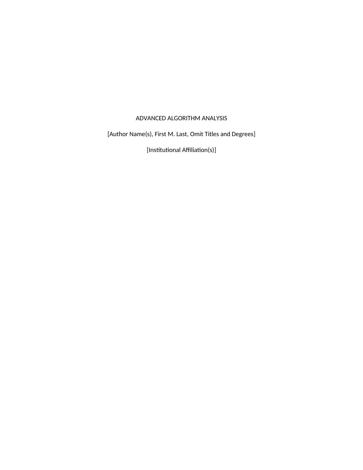 Advanced Algorithm Analysis For Desklib Online Library