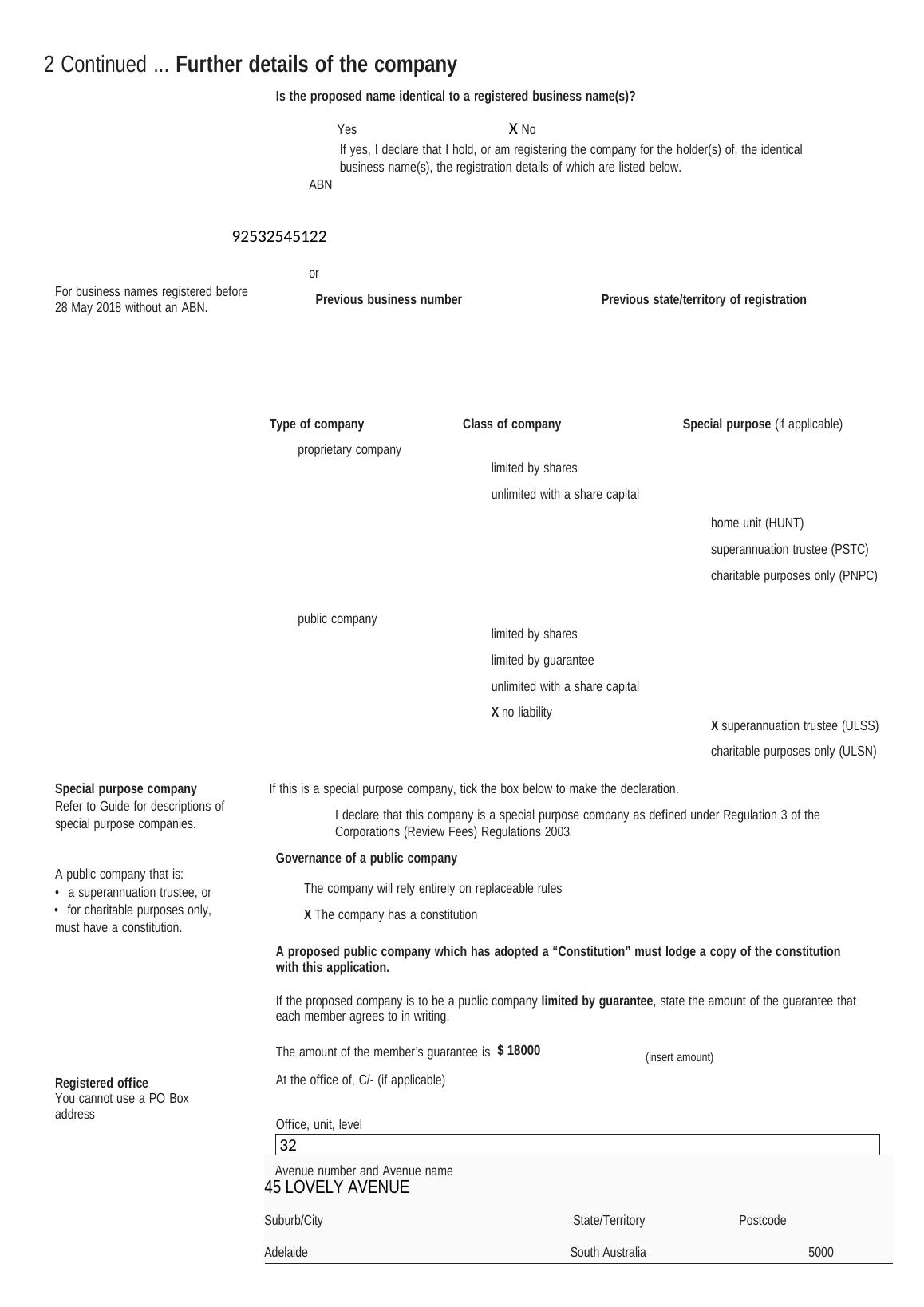 ASIC Form 201 - Application for Registration as an Australian Company