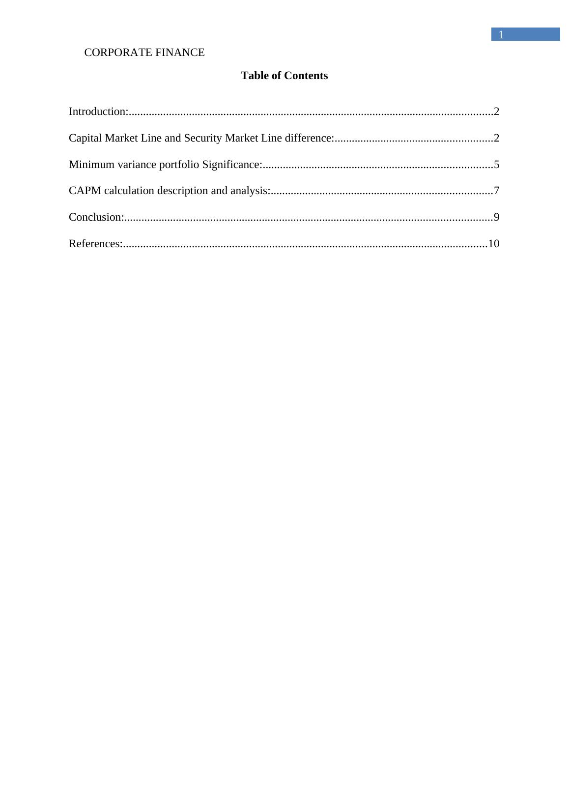 Corporate Finance: CML, SML, Minimum Variance Portfolio, and CAPM