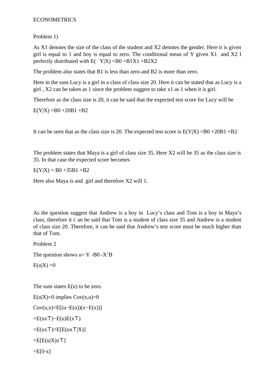 Econometrics Assignment: Solutions and Explanations