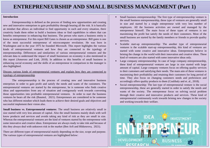 Entrepreneurship: Ventures, Typology, and Economic Impact