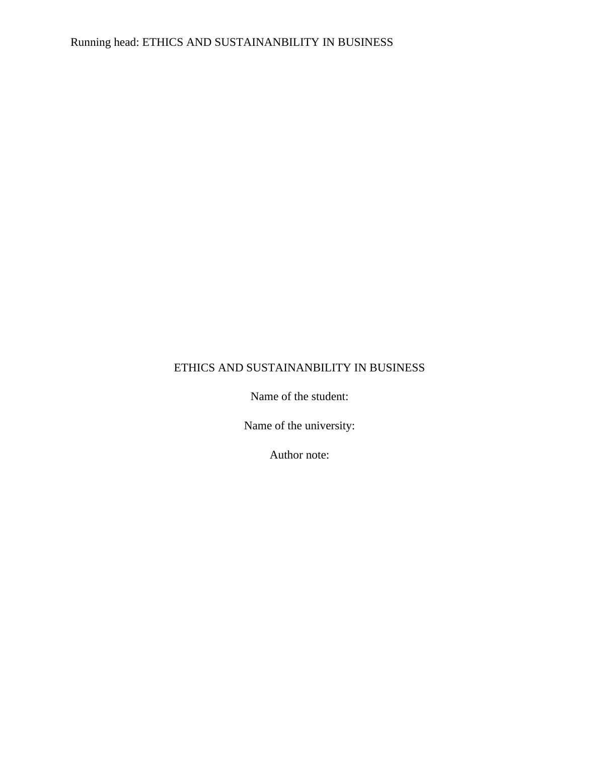 Ethics And Sustainability In Business Desklib 