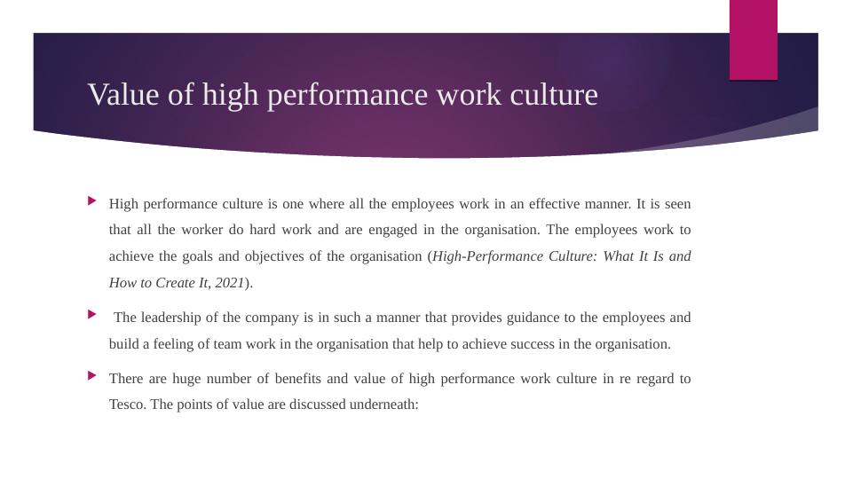 Value of High Performance Work Culture and Coaching Techniques