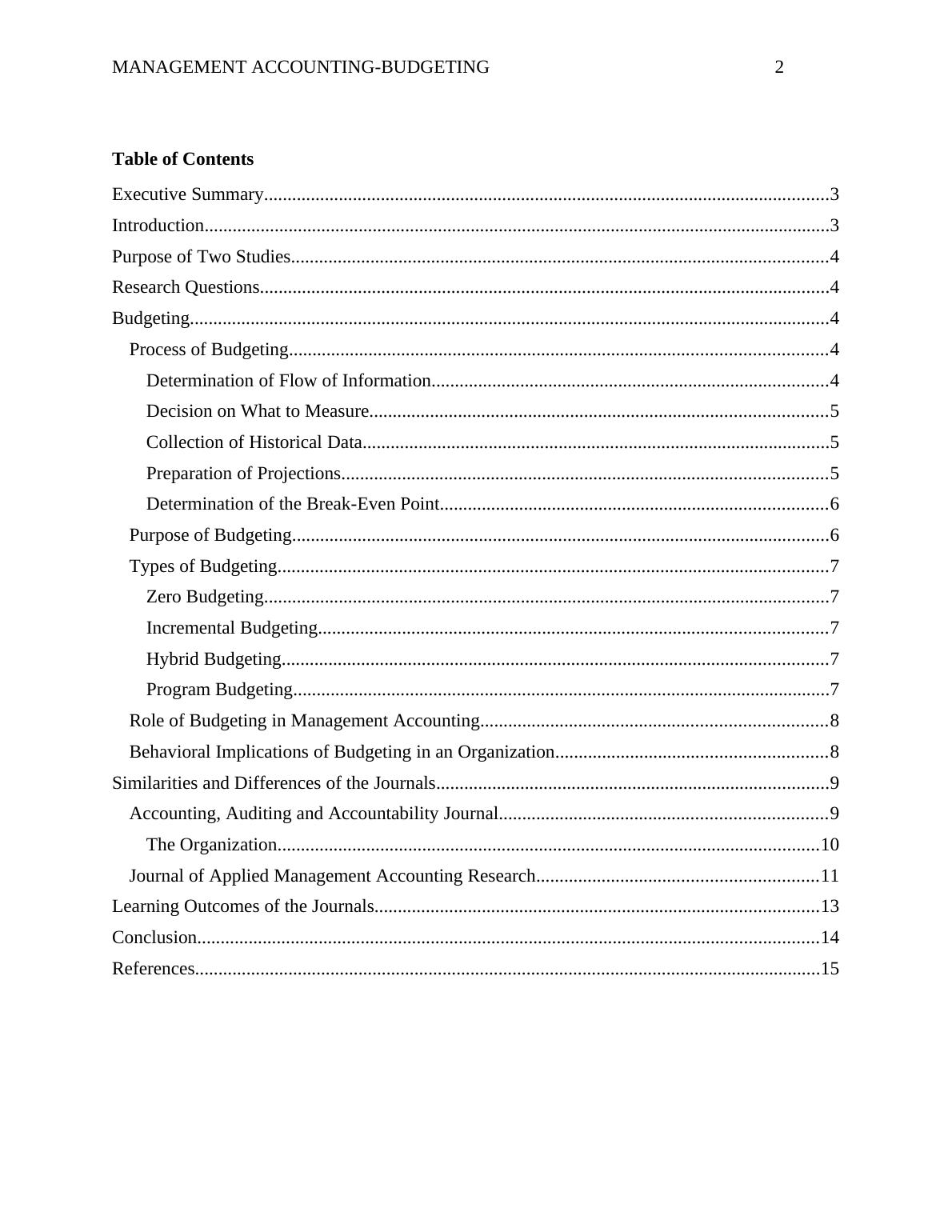 Roles of Budgeting in Management Accounting | Desklib