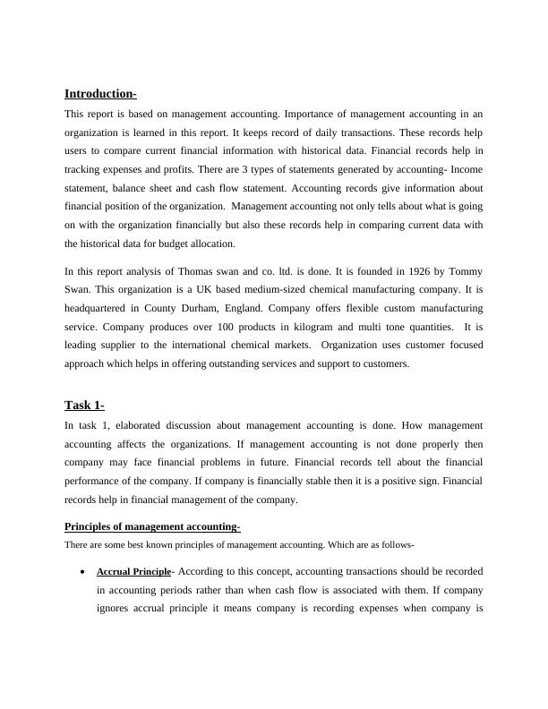 Management Accounting: Principles, Role, and Techniques - Desklib
