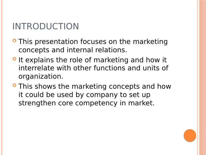 Marketing Concepts and Internal Relations - Desklib