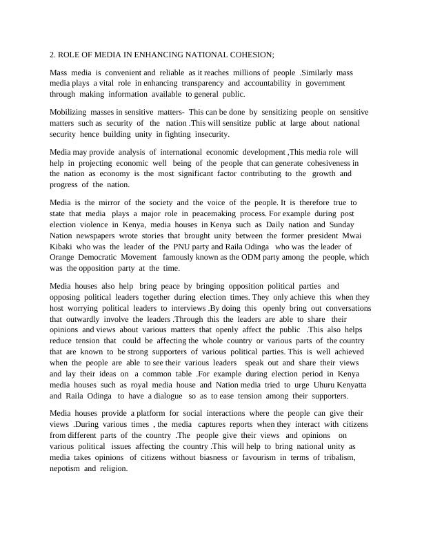 Analyzing Media's Impact on National Cohesion Today