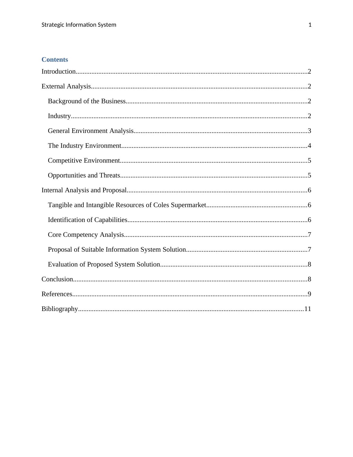 HI5019 Strategic Information Systems: Coles Analysis
