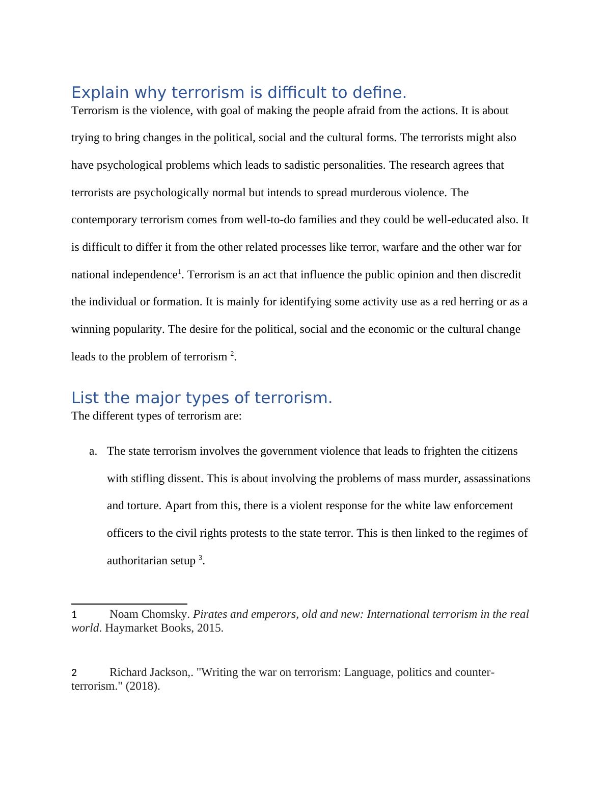 Understanding Terrorism: Definition, Types, and Approaches - Desklib