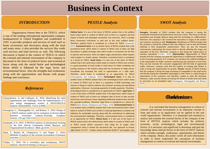 LDT3104 - Business Context: PESTLE and SWOT Analysis Tesco