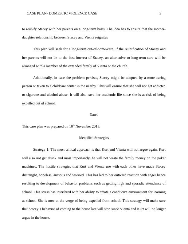 Case Plan for Domestic Violence Case - Protecting Stacey