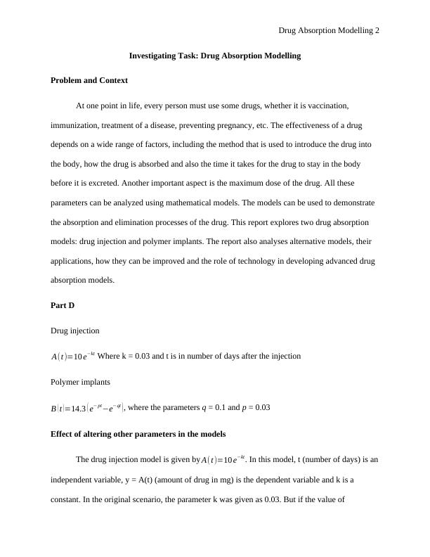 Drug Absorption Modelling: Investigating Task and Alternative Models