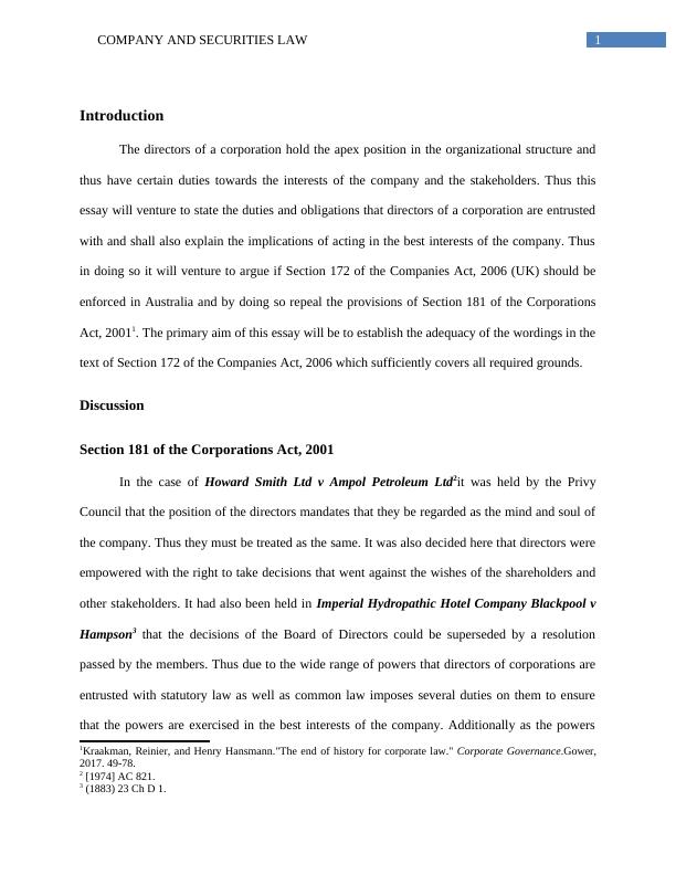 Section 172 Companies Act: A Comprehensive Analysis