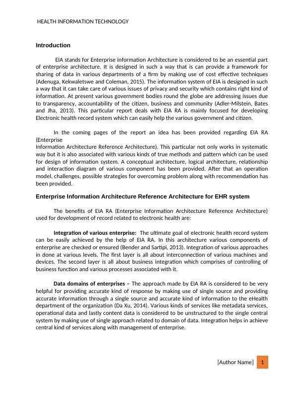 Enterprise Information Architecture Reference Architecture for EHR ...
