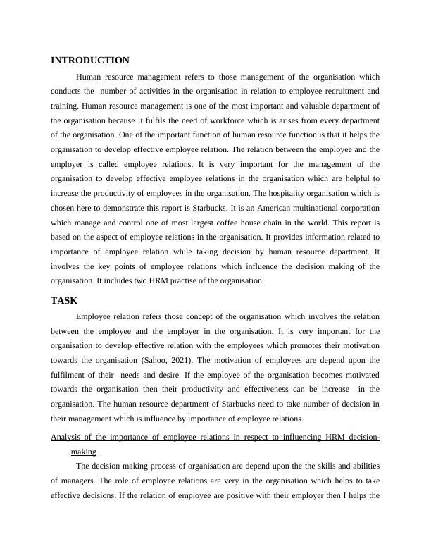 Importance of Employee Relations in HRM Decision Making - Desklib