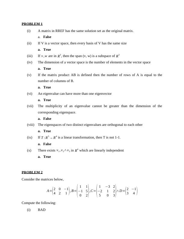 Solved Problems On Engineering Mathematics Linear Algebra Desklib