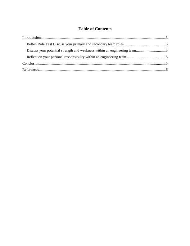 Analysis of Team Roles and Responsibility in Engineering