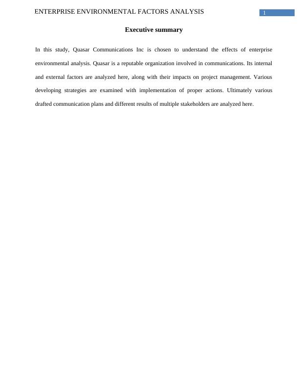 Quasar Communications: Project Management & EEF Analysis