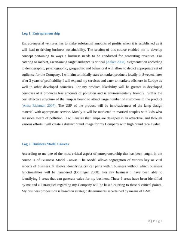 Entrepreneurship: Creating New Venture Reflective Log Book