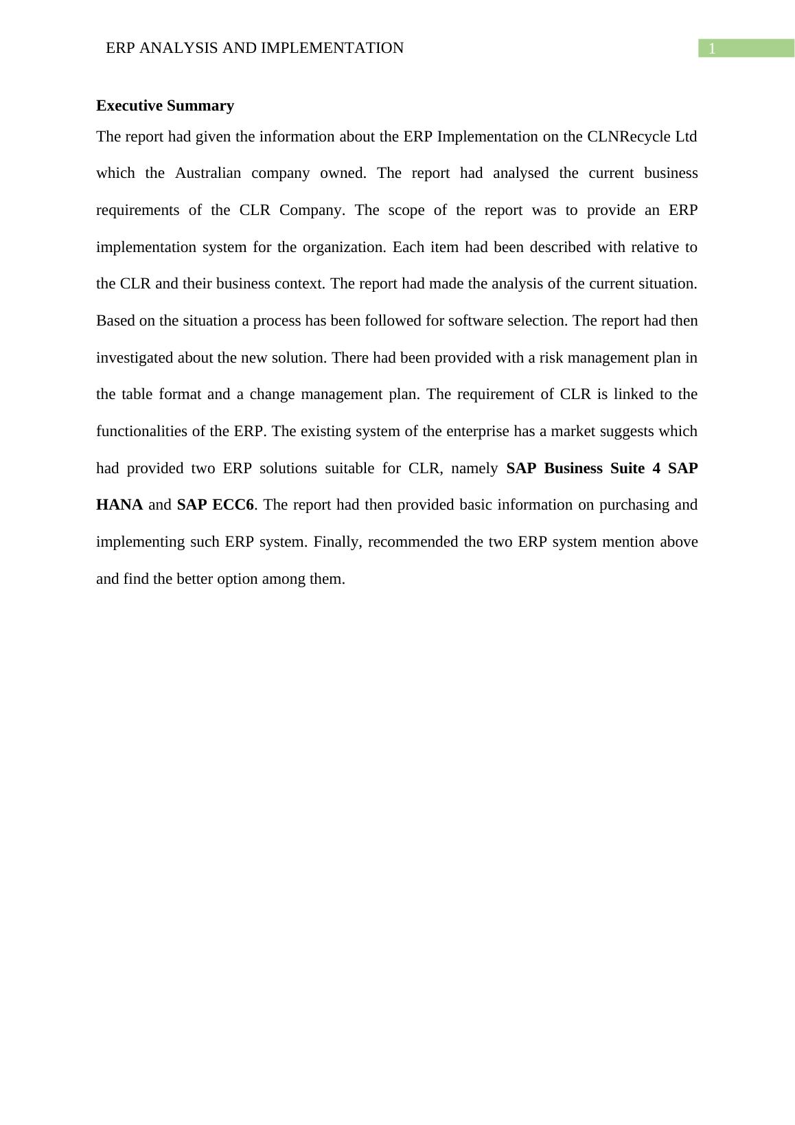 ERP Analysis and Implementation | Desklib