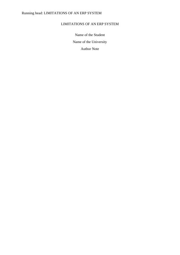 COIS12073: Enterprise Systems - ERP System Limitations