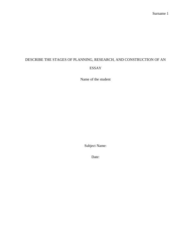 Stages of Planning, Research, and Construction of an Essay