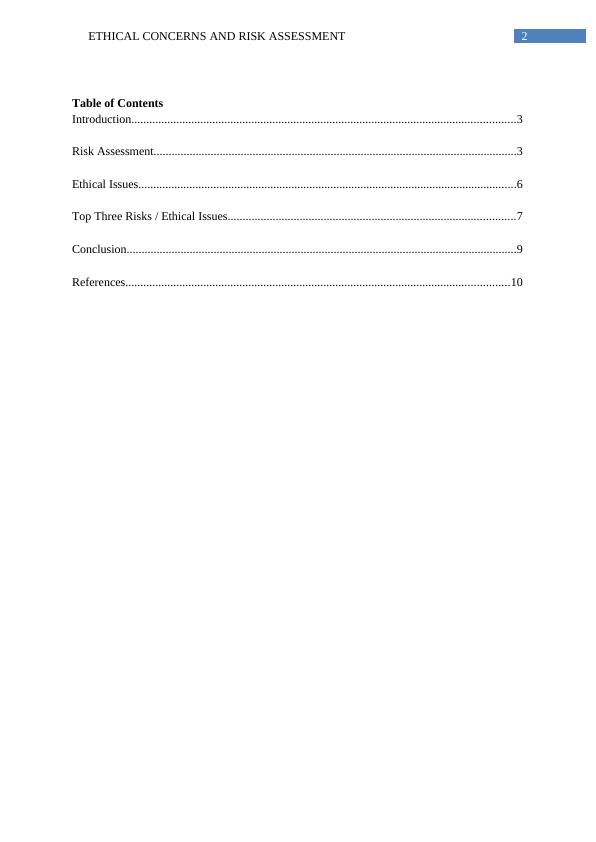 Ethical Concerns and Risk Assessment - Desklib