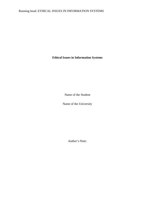 Ethical Issues In Information Systems