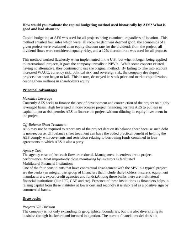 AES Capital Budgeting: Evaluating Methods & Project Value