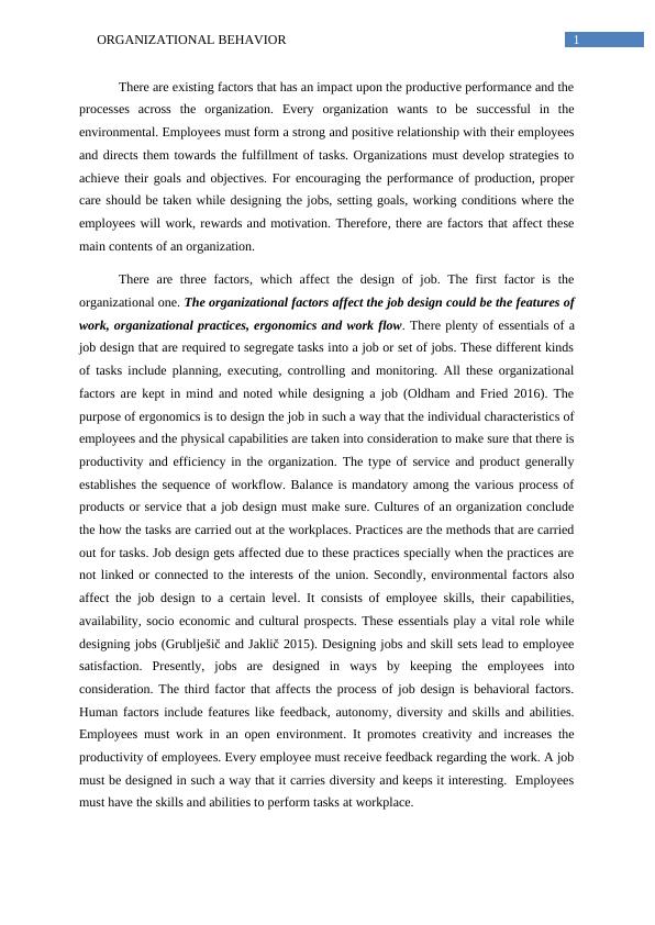 Analyzing Factors: Organizational Behavior & Design