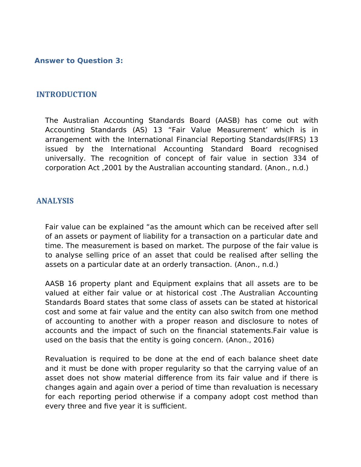 AASB 13 - Comparing Fair Value & Historical Cost Methods