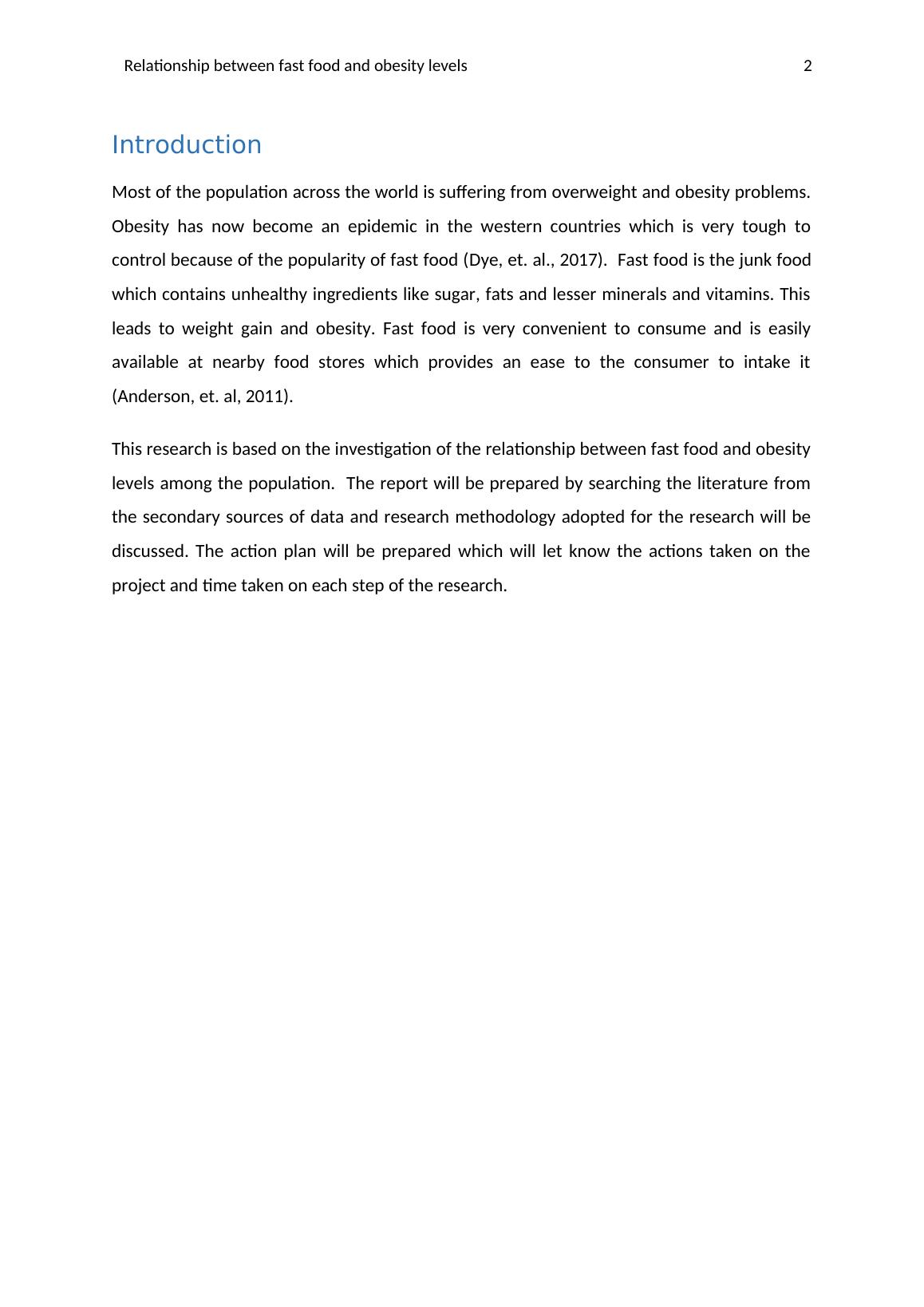 Fast Food and Obesity: A Study on the Relationship