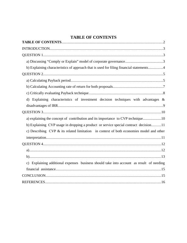 Finance Analysis: Corporate Governance, Investment, CVP