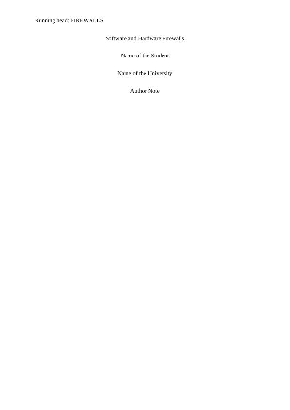 Software And Hardware Firewalls Desklib